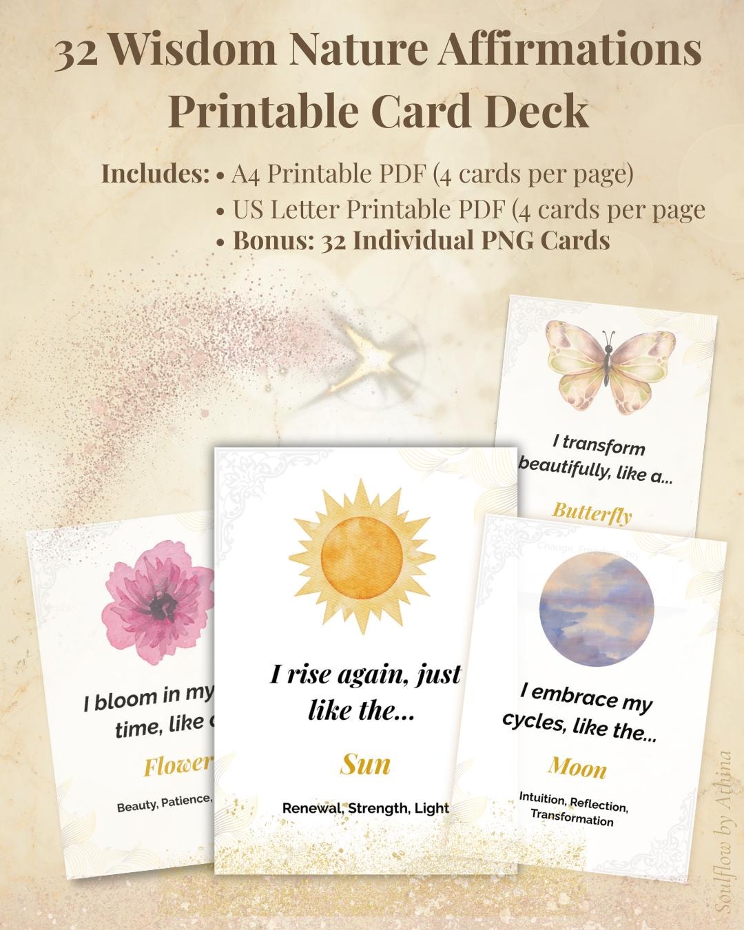 32 Wisdom Nature Affirmation Cards | Printable Deck | A4 + US Letter ...