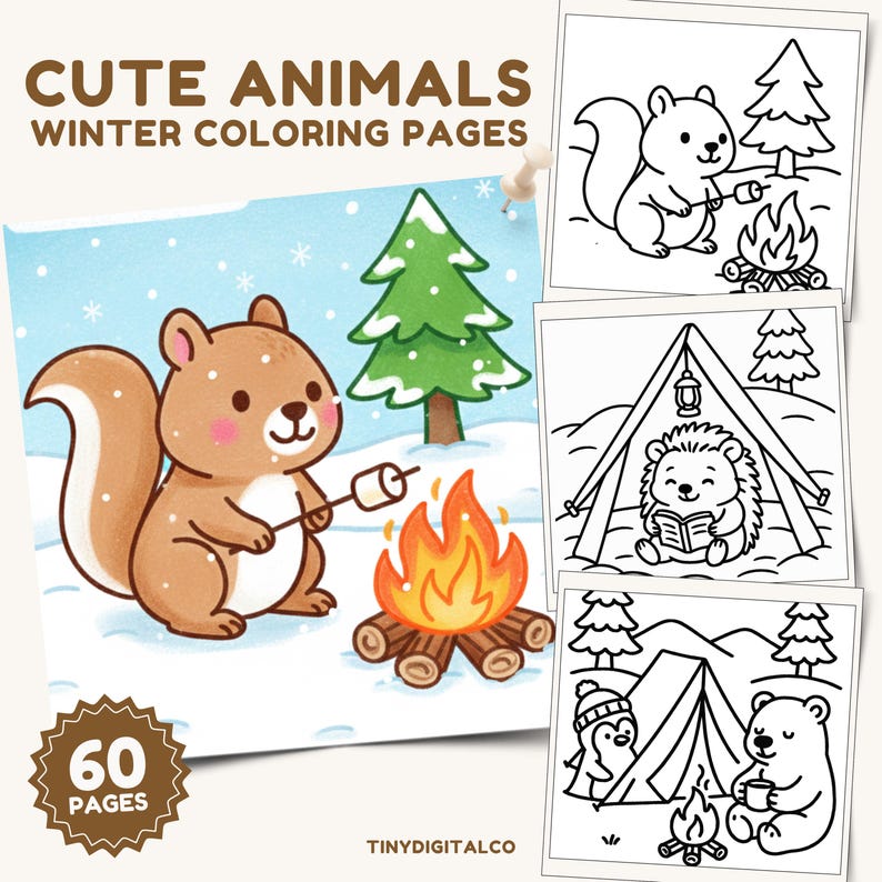 Winter Animal Coloring Pages: 60 Pages (PDF), Easy Coloring Pages for ...