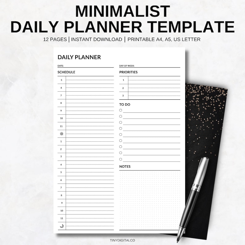 Printable Daily Planner Template, Minimalist to Do List & Schedule Planner PDF, Simple ...
