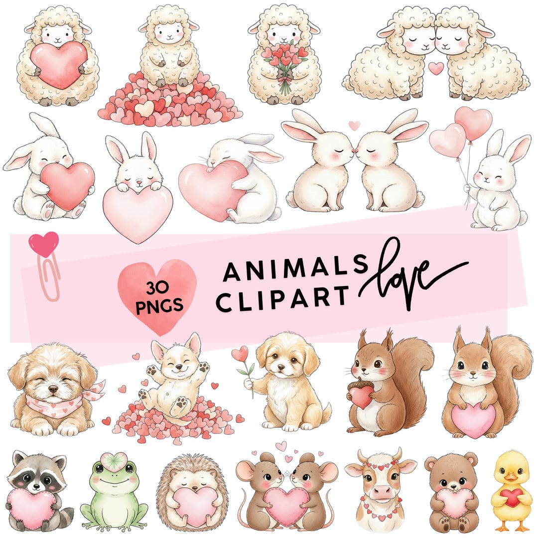Valentine's Day Animals Clipart (digital Download 30 PNG), Sweet ...