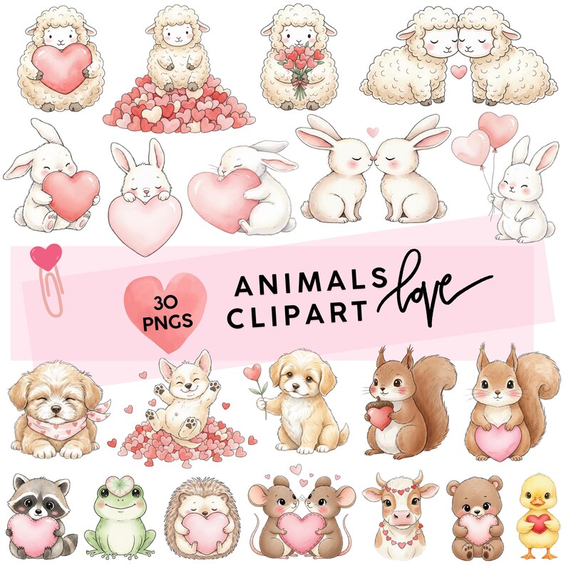 Valentine's Day Animals Clipart (digital Download 30 PNG), Sweet ...