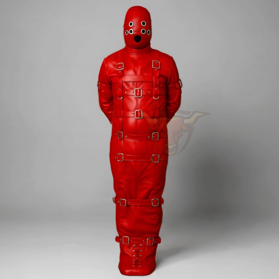 Red Leather Bondage Sleep Sack Suit Full Body Restraint Costume Unisex ...