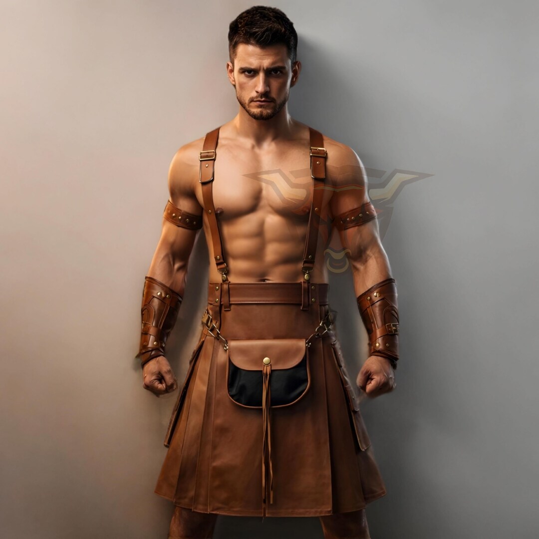 Men Leather Gladiator Kilt With Harness and Armor Stylish Warrior ...