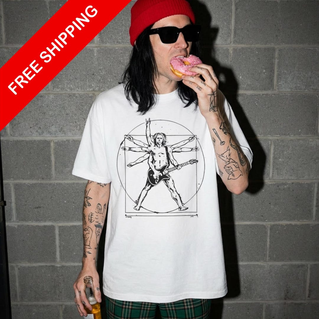 Retro Leonardo Da Vinci Vitruvian Man Playing Guitar Shirt ...
