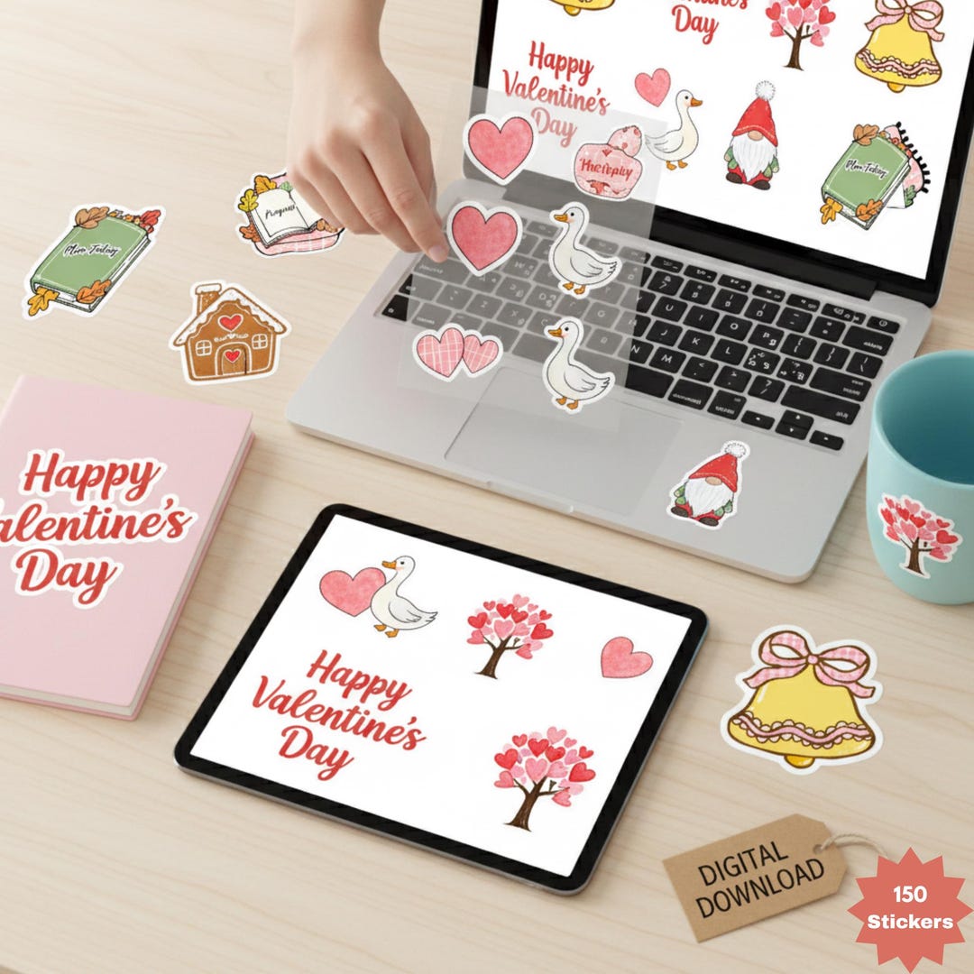 Valentine Digital Stickers PNG, Cute Love Planner Stickers, Romantic ...