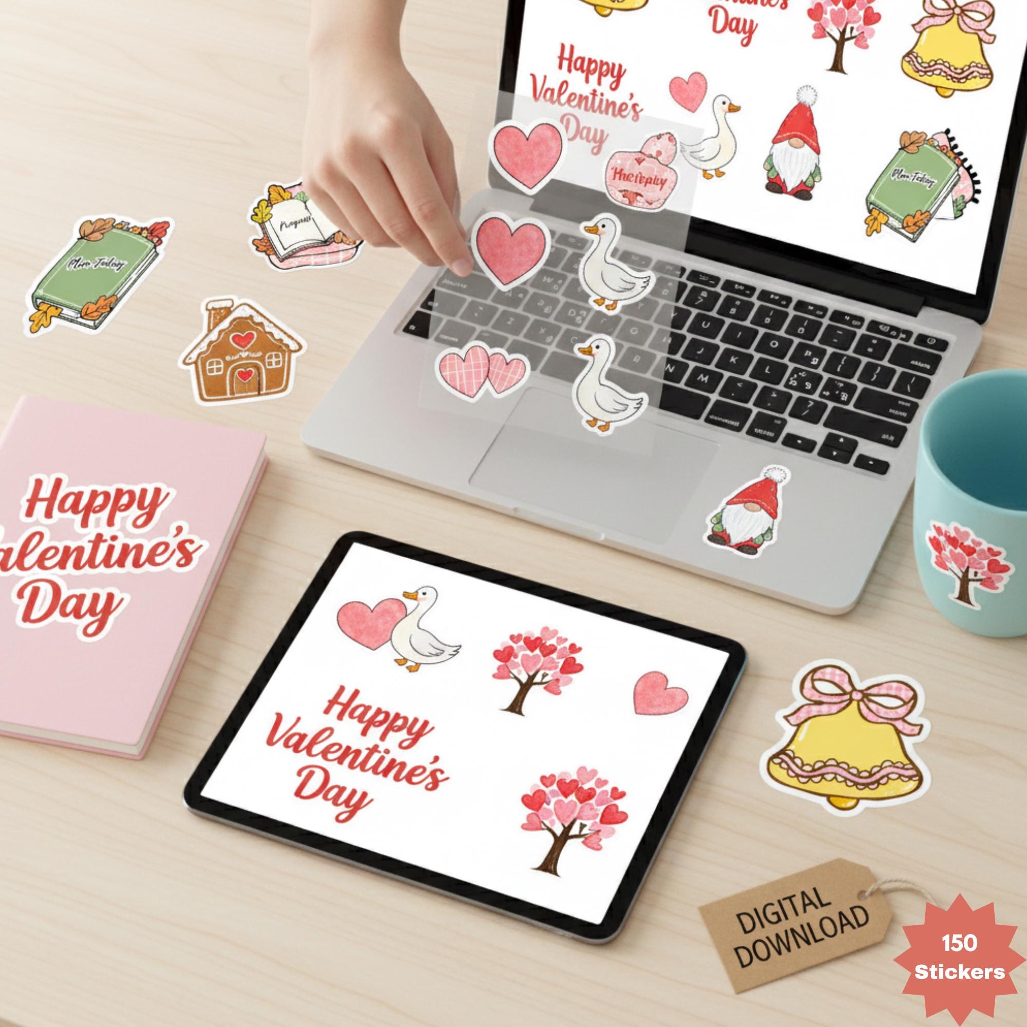 Valentine Digital Stickers PNG, Cute Love Planner Stickers, Romantic ...