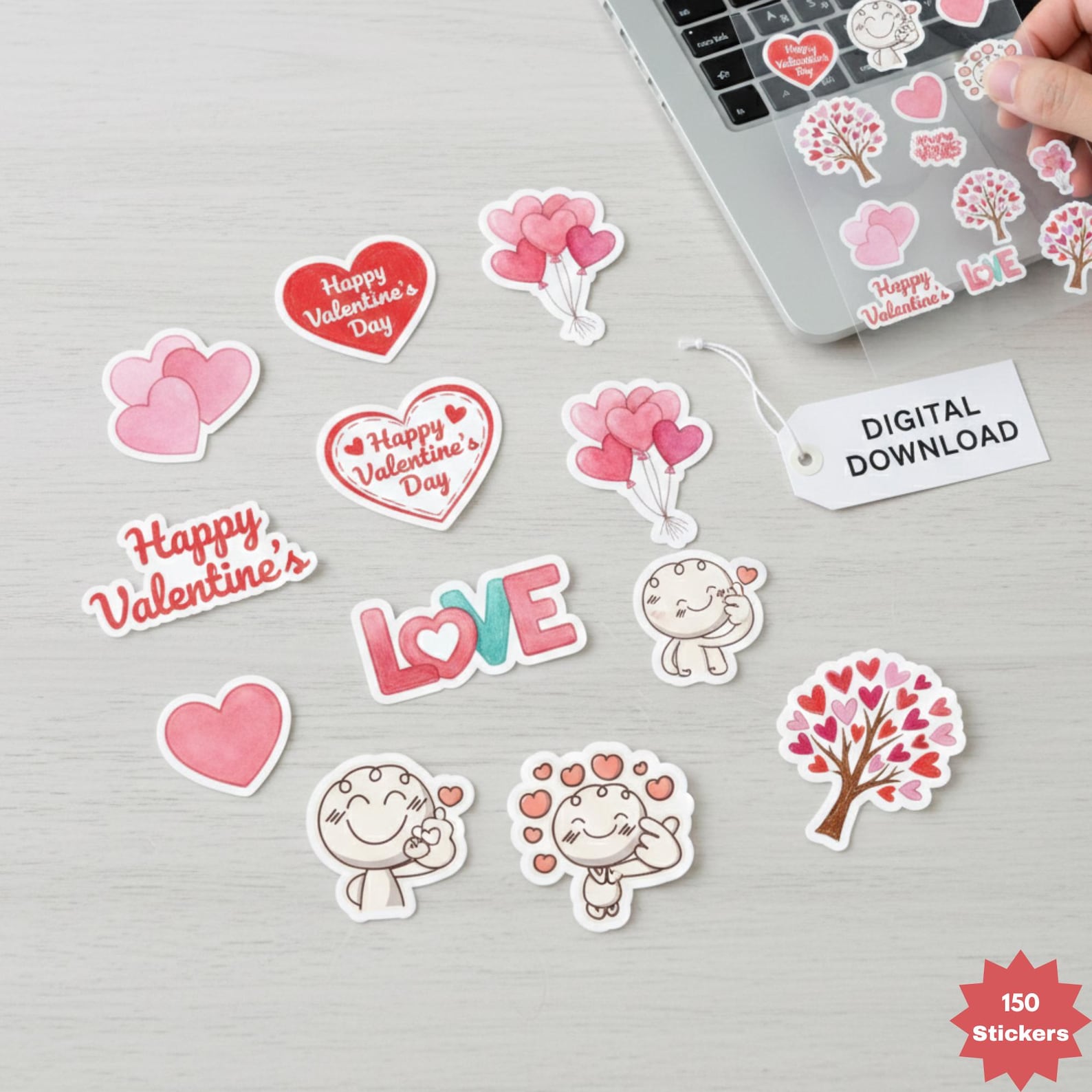 Valentine Digital Stickers PNG, Cute Love Planner Stickers, Romantic ...