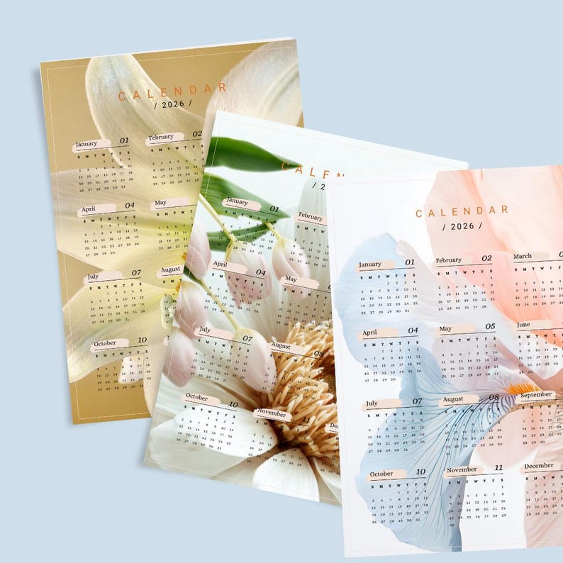 2026 Calendar A4 Printable | 6 Floral Wall Calendar Set | Instant ...