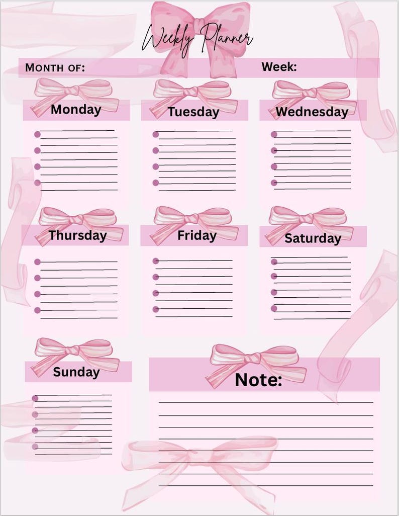 Pink Weekly Planner - Etsy