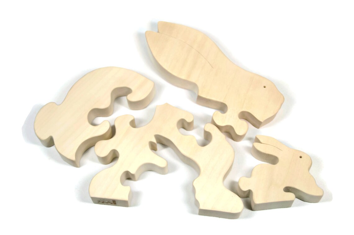 Wooden Puzzle Rabbit Wooden Animal Puzzle Wooden Toy | Etsy