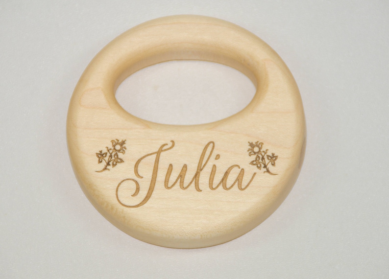 Personalized Wooden Baby Rattle Teether: Maple Wood, Baby Shower Gift ...