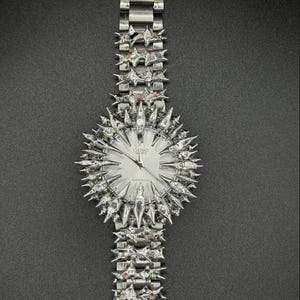 Custom Casio Watch Silver Crystal Spikes Icy Spiked Art Watch Handmade ...