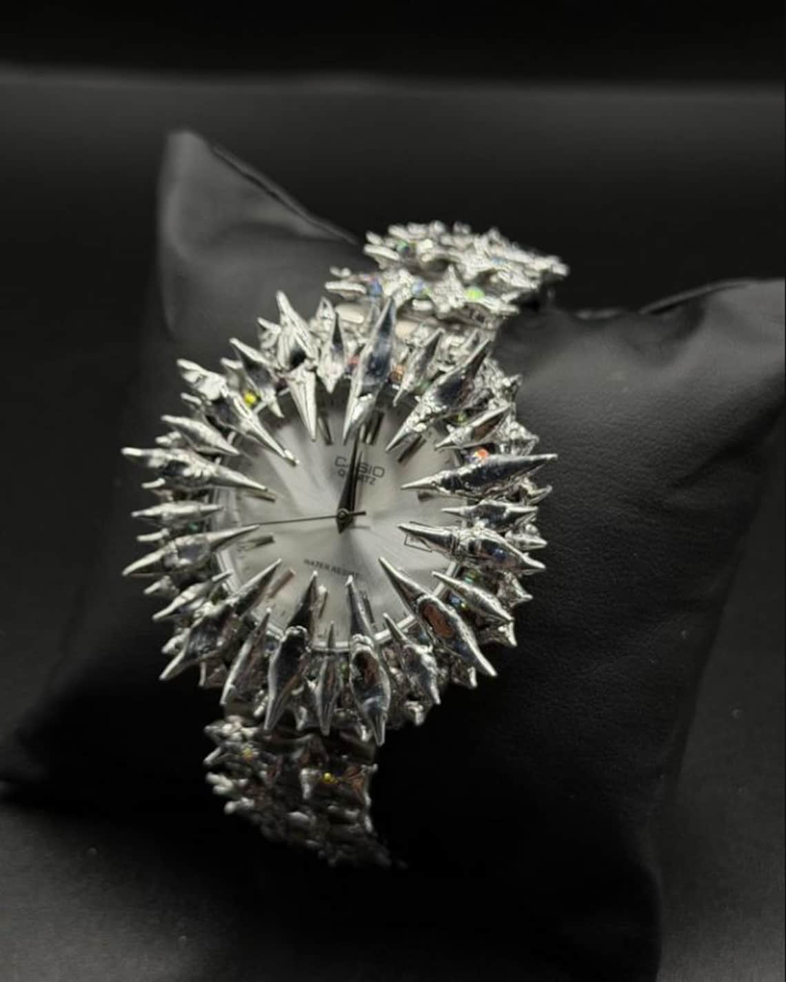 Custom Casio Watch Silver Crystal Spikes Icy Spiked Art Watch Handmade ...