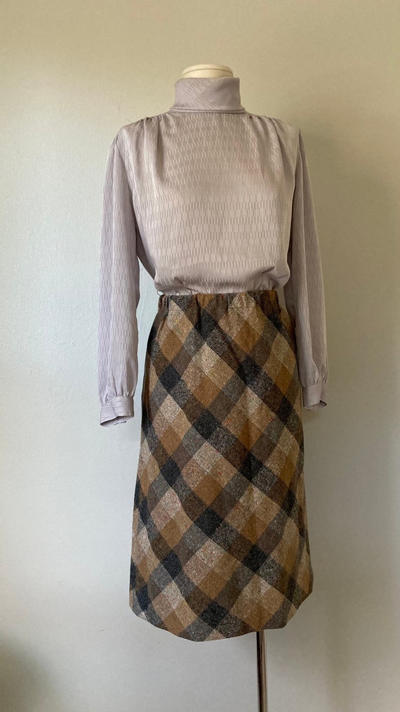 Silver Grey Satin Blouse High Neck Long Sleeve Top - Gem