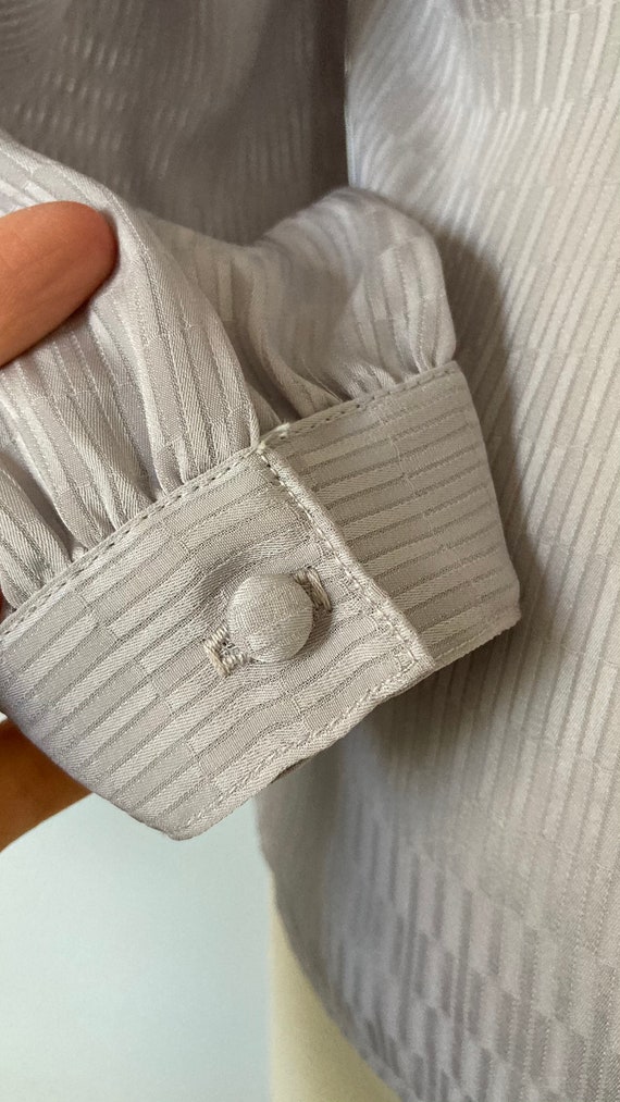 Silver Grey Satin Blouse High Neck Long Sleeve Top - Gem