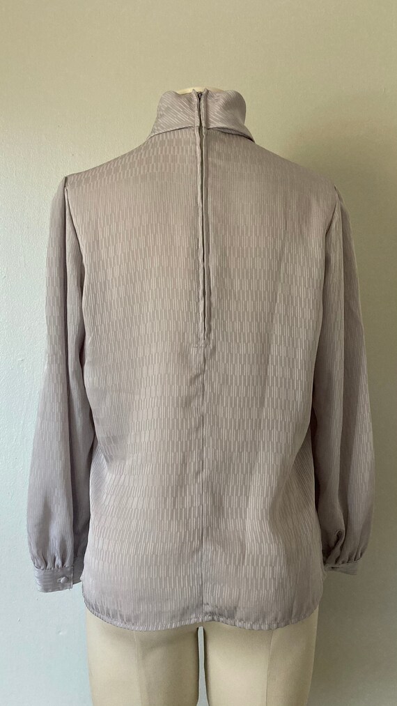 Silver Grey Satin Blouse High Neck Long Sleeve Top - Gem