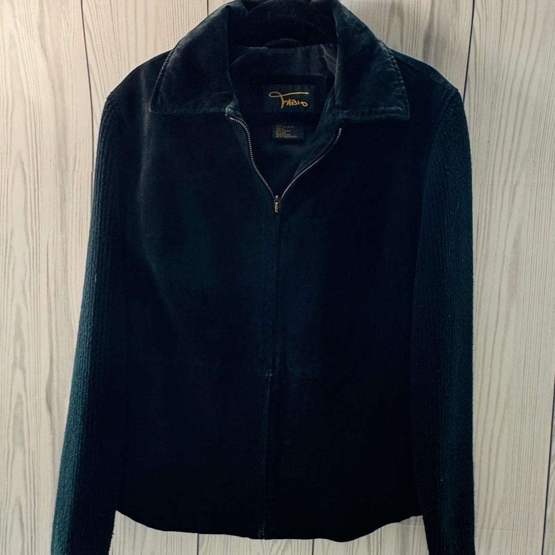 Y2K Vintage Fabio Black Suede Genuine Jacket Lined Jacket Knit Sleeves ...