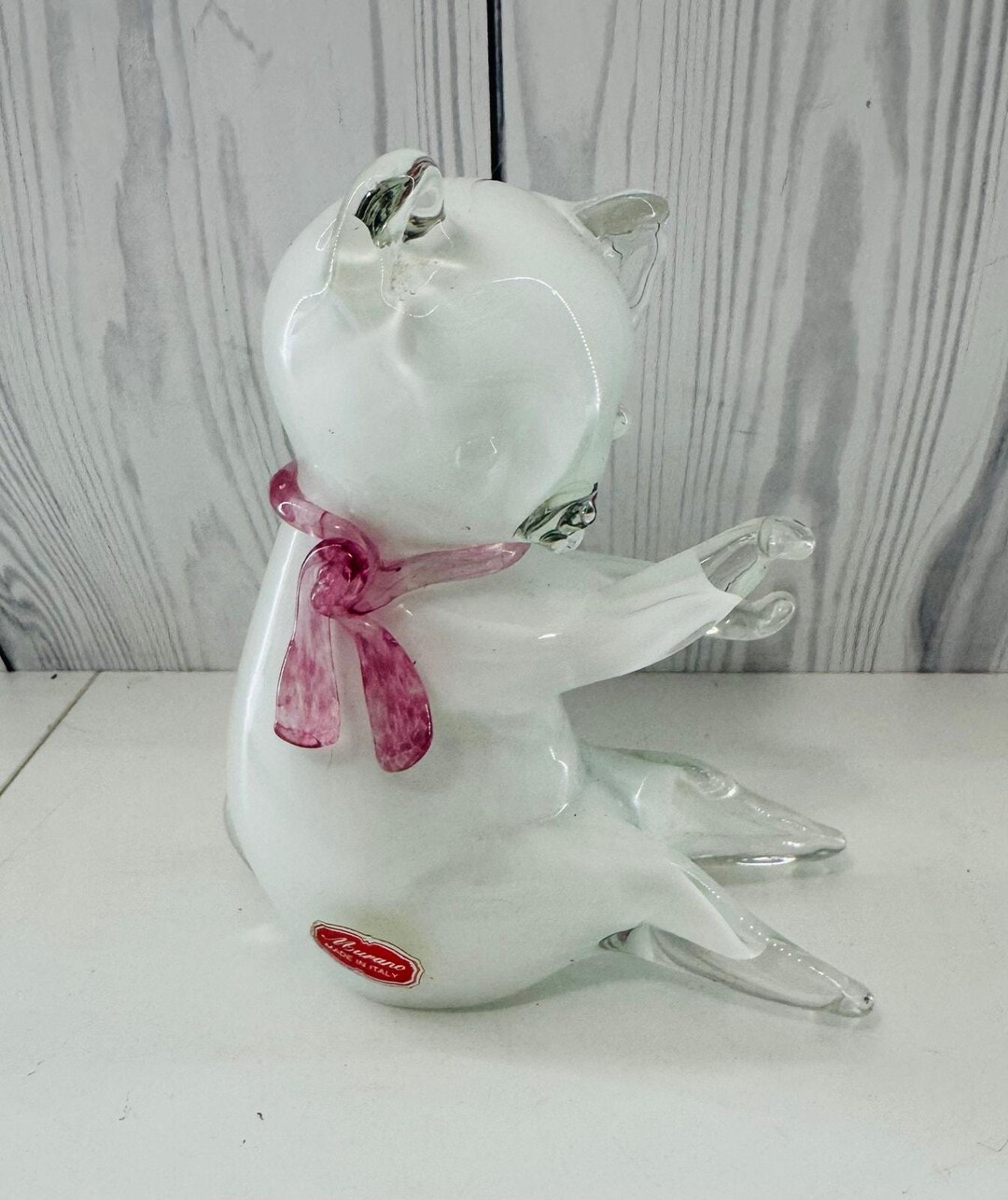 RARE Vintage Murano Cenedese Art Glass White Cat W Pink Scarf Glass ...