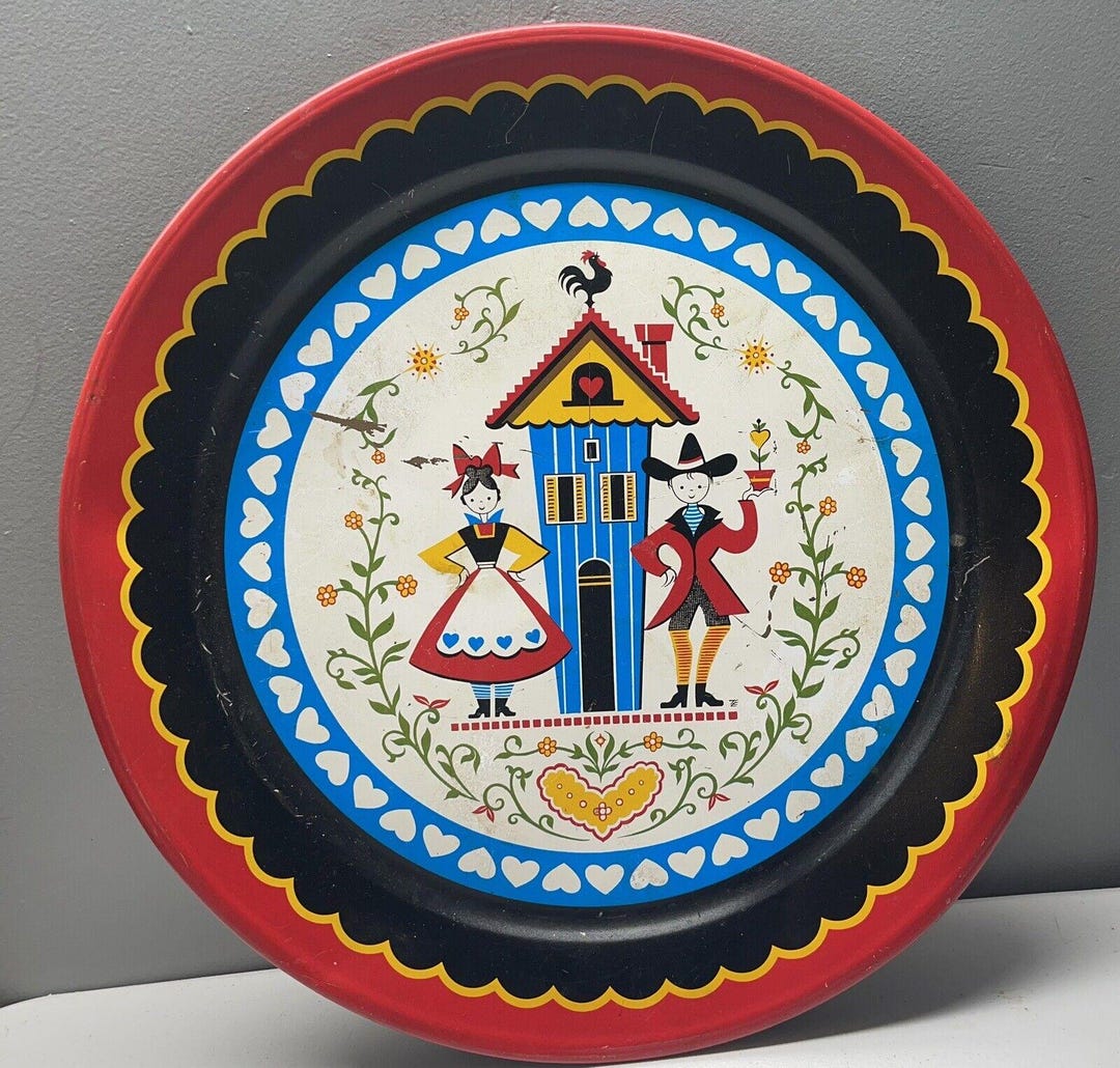 Vintage Large MCM Tray Dutch Metal TIN TRAY Platter Folk Art 19" - Etsy