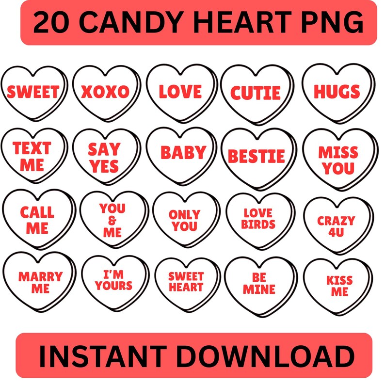 Conversation Heart Clipart , Valentine Candy Hearts PNG: (digital ...