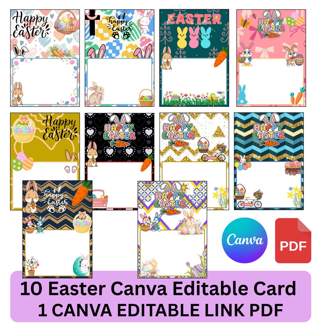 Jumbo Easter Card Template, Cartoon Themed Editable (digital Download ...