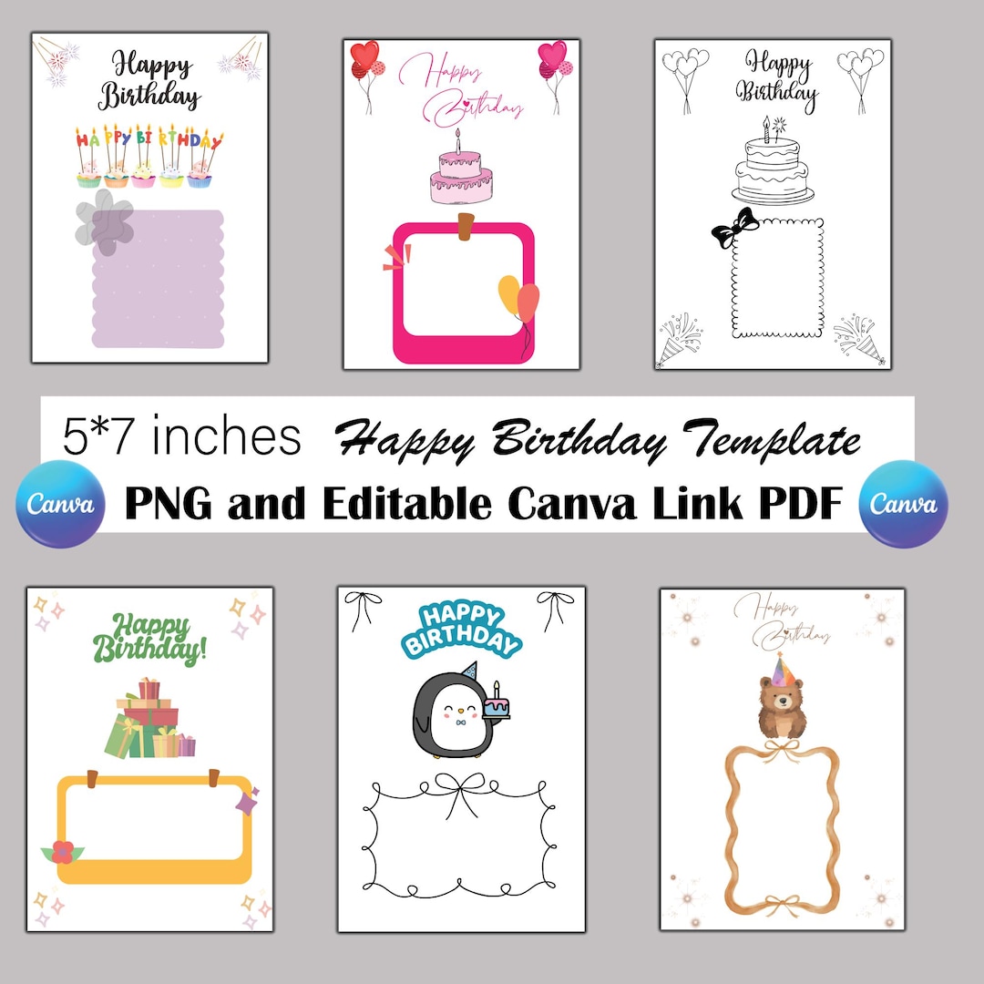 Canva Editable Birthday Card Template: 5x7 Printable (digital Download ...