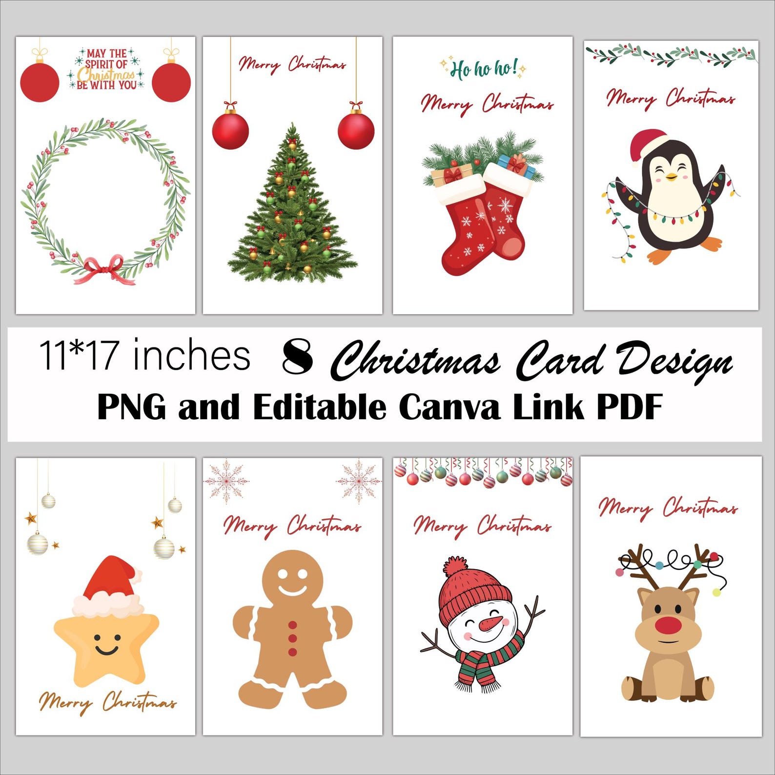 Printable Christmas Cards Bundle: DIY Digital Download( PNG, PDF Files ...