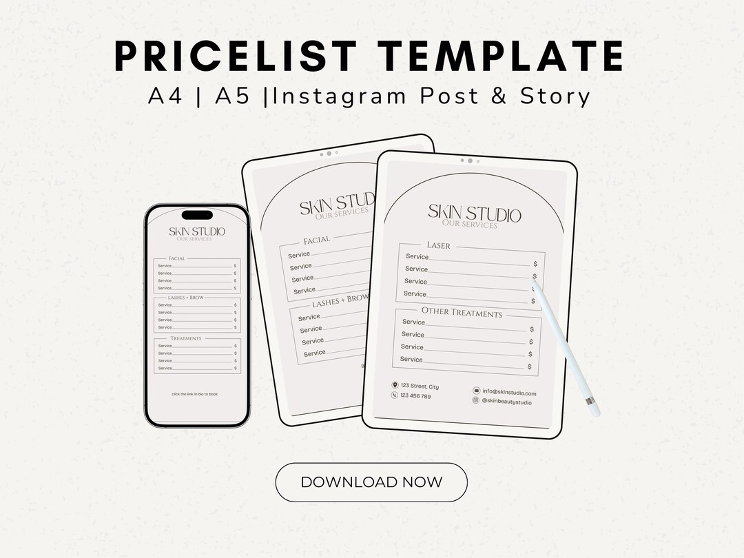 Esthetician Price List Template Spa Service Menu Canva Template Beige ...