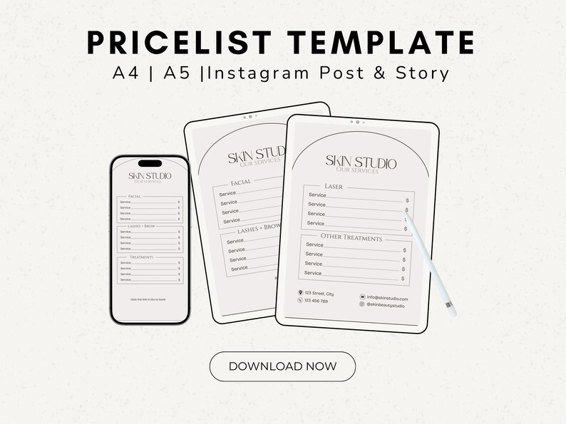 Esthetician Price List Template Spa Service Menu Canva Template Beige ...