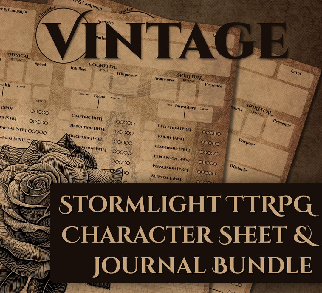 Vintage Stormlight TTRPG Character Sheet / Cosmere TTRPG Character ...