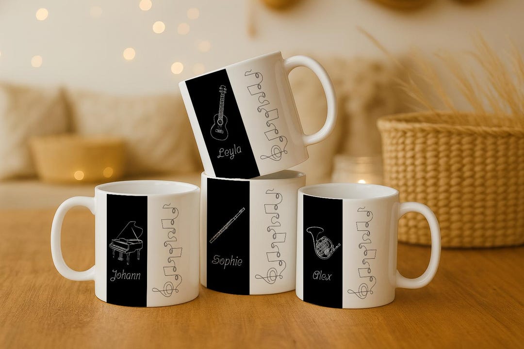 Personalized Music Notes Mug With Name & Instrument | Ceramic Mug With ...
