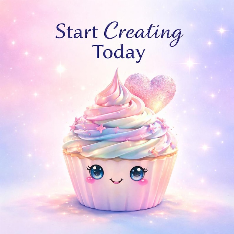 Watercolor Kawaii 3D Cupcake Clipart Bundle (30 PNG Files) – Instant ...