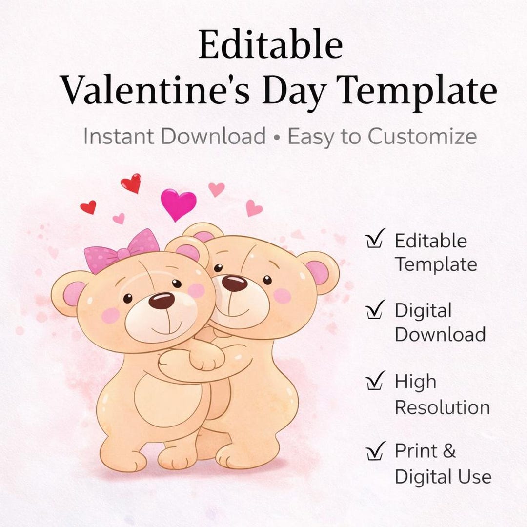 Editable Valentine's Day Card Template | Canva Design (digital Download ...