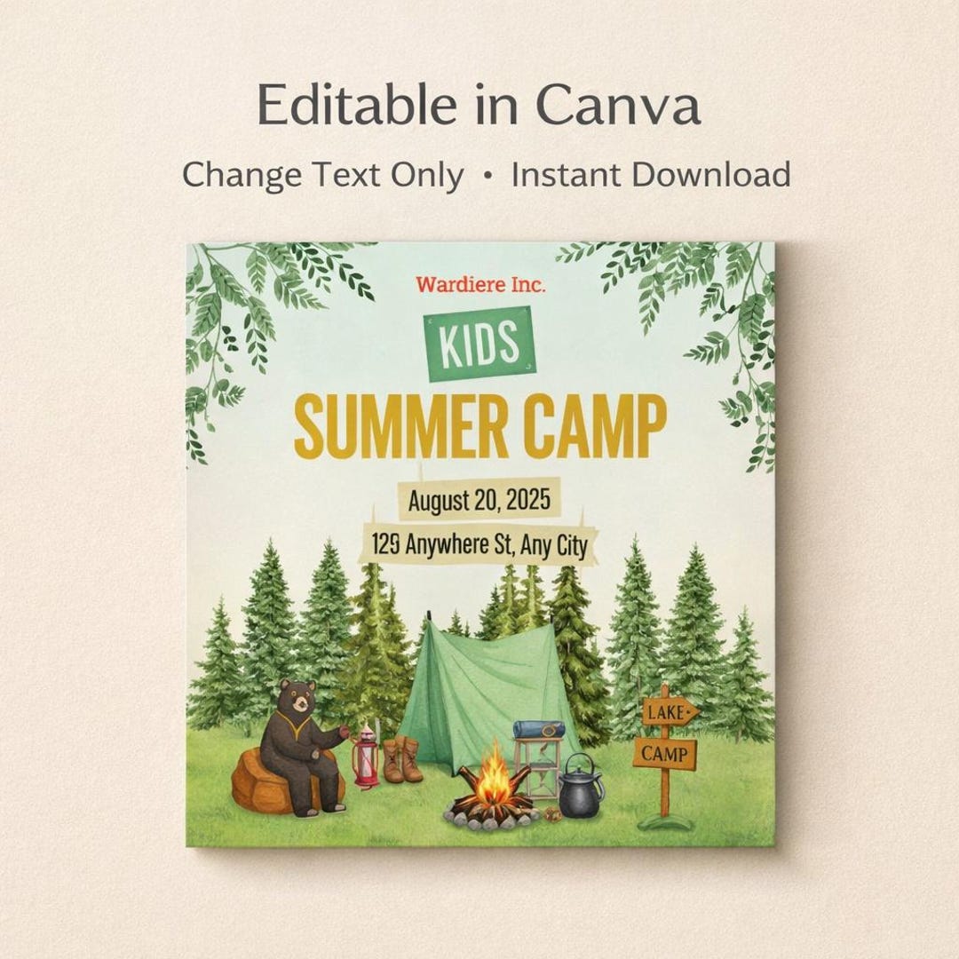 Kids Summer Camp Invitation Template, Editable Canva Flyer (digital ...