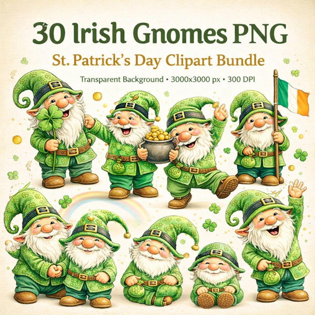 Watercolor Irish Gnomes Clipart, St Patrick's Day PNG Bundle - Etsy