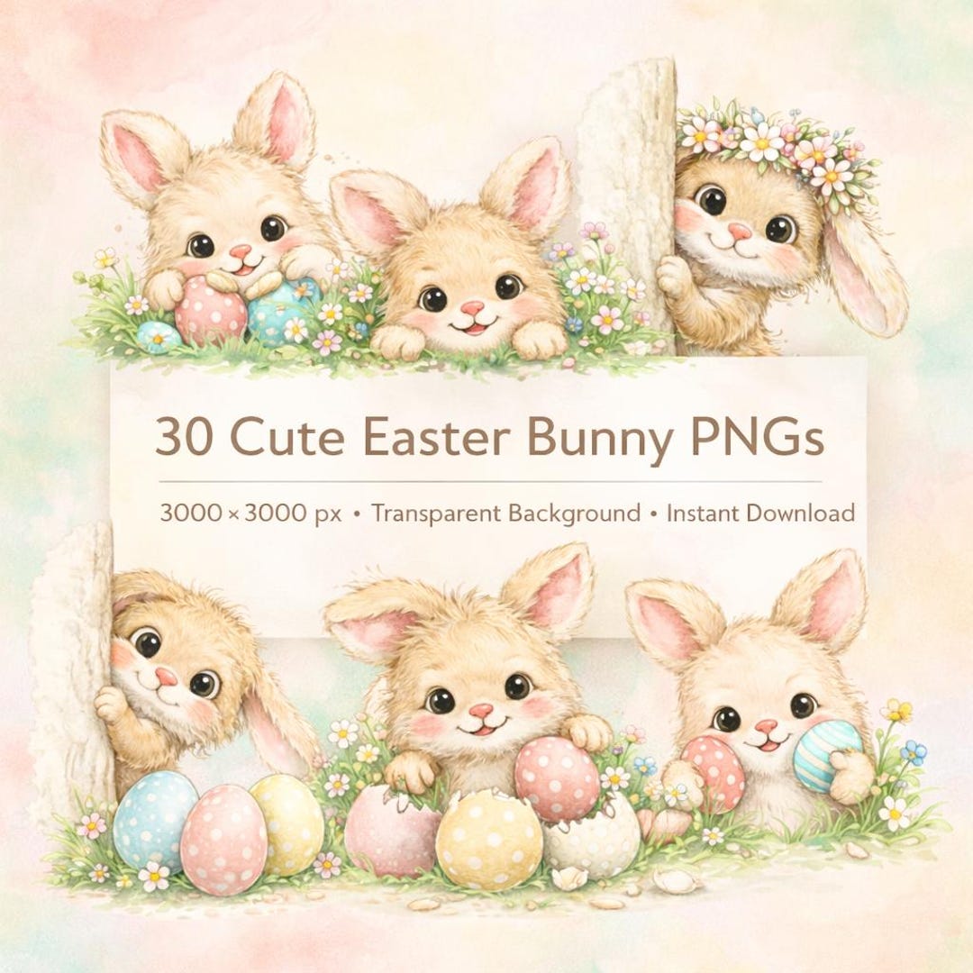 Watercolor Easter Bunny Clipart – 30 PNG Bundle, Commercial Use ...