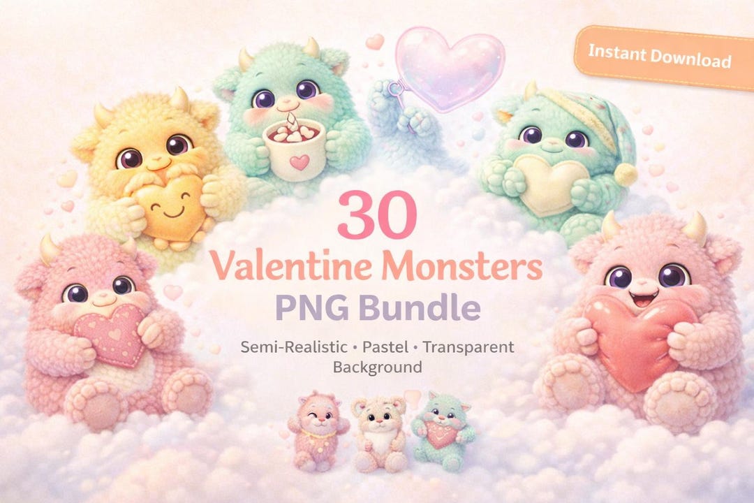 Valentine's Day Monsters PNG Bundle, Cute Love Monster Clipart, 30 ...