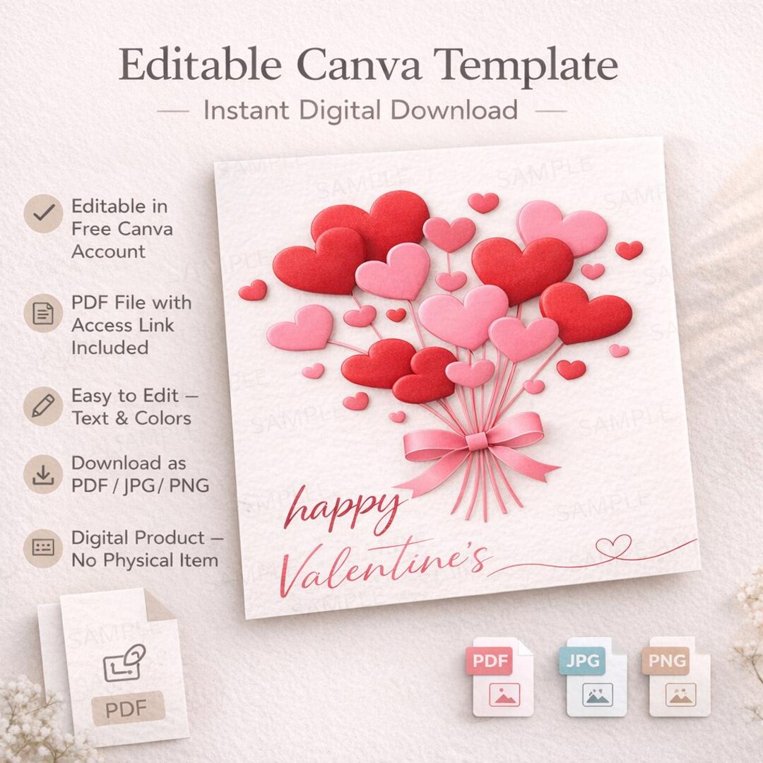 Editable Valentine's Day Card Template | Canva Design (digital Download ...