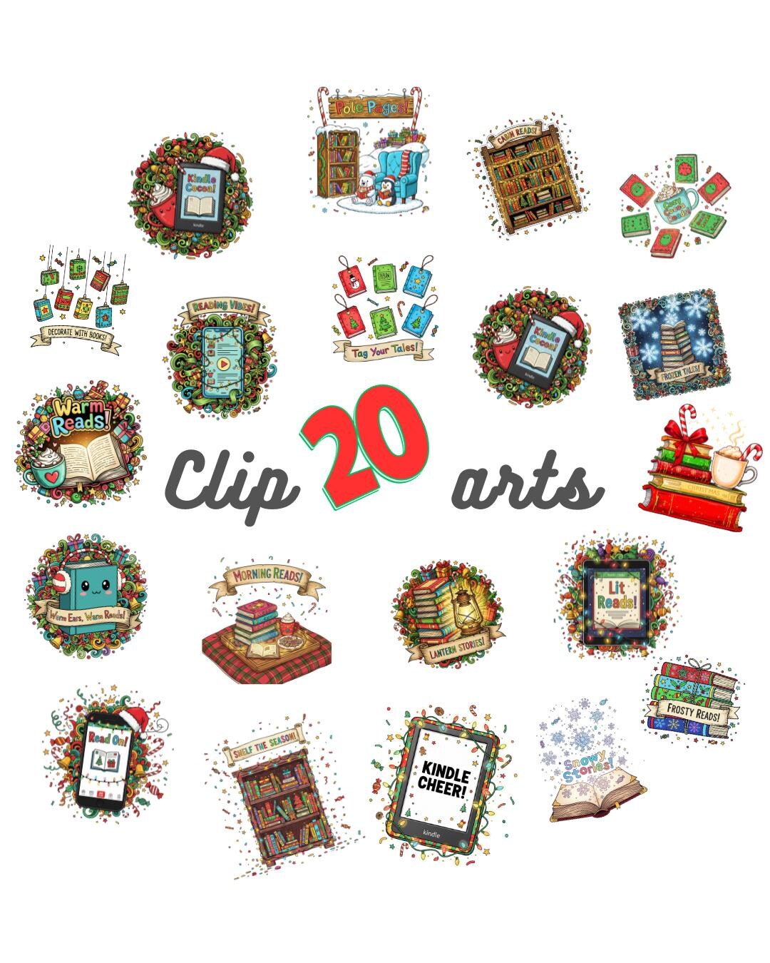 Cozy Christmas Bookish Clipart Set | Holiday Reading Digital Prints ...