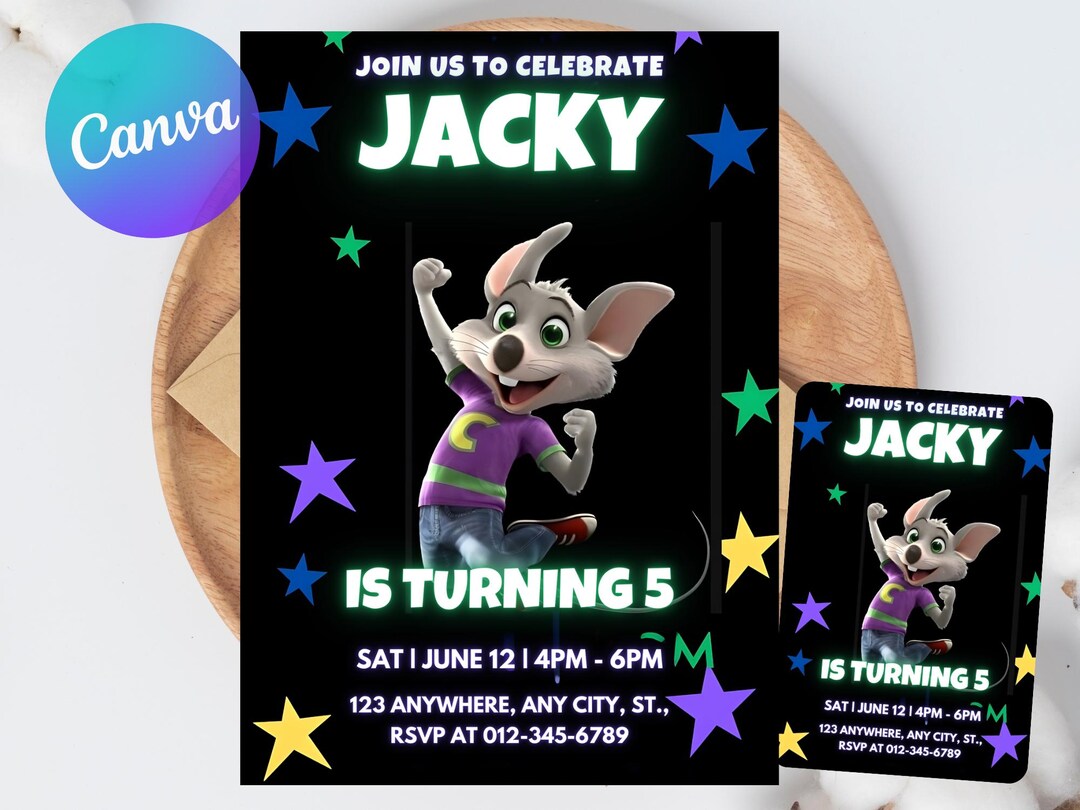 Chuck E Cheese Birthday Invitation | Editable Kids Party Invite | Game ...