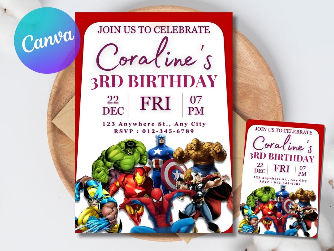 Editable Superheroes Birthday Invitation, Superhero Birthday Invite ...