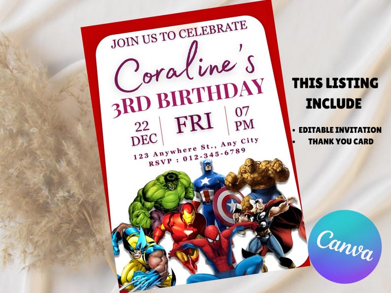 Editable Superheroes Birthday Invitation, Superhero Birthday Invite ...