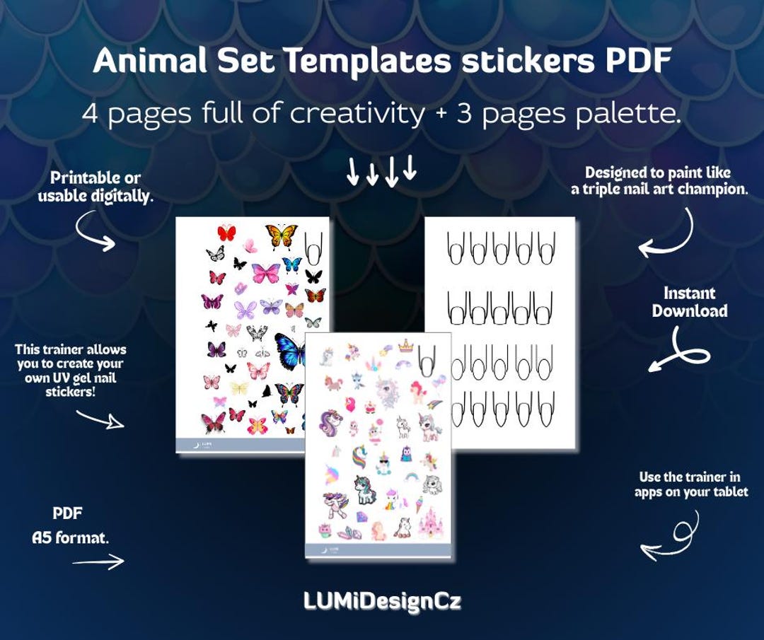 Animal Sticker Templates PDF Digital Set for Nail Art Beginners ...