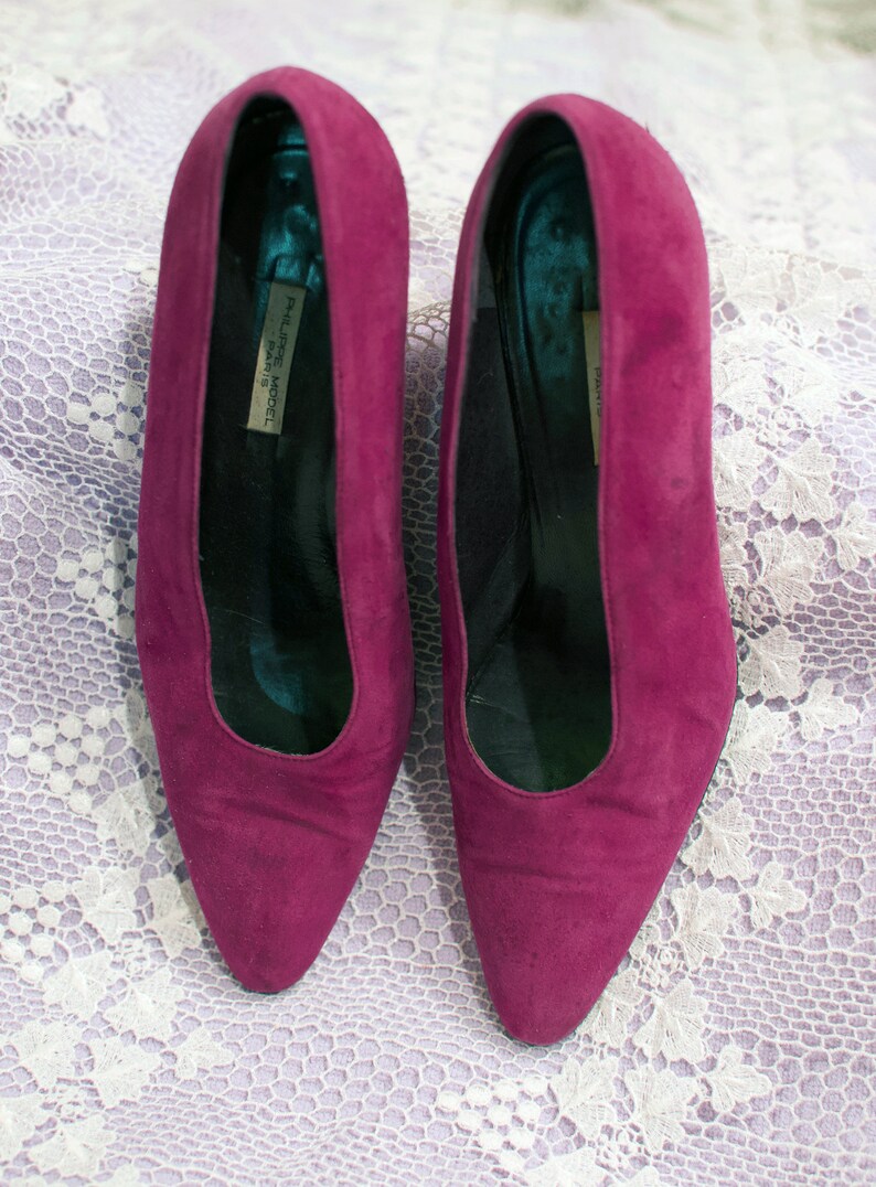 Vintage Philippe Model Paris Suede Magenta Pumps Designer Shoes Size 7 ...