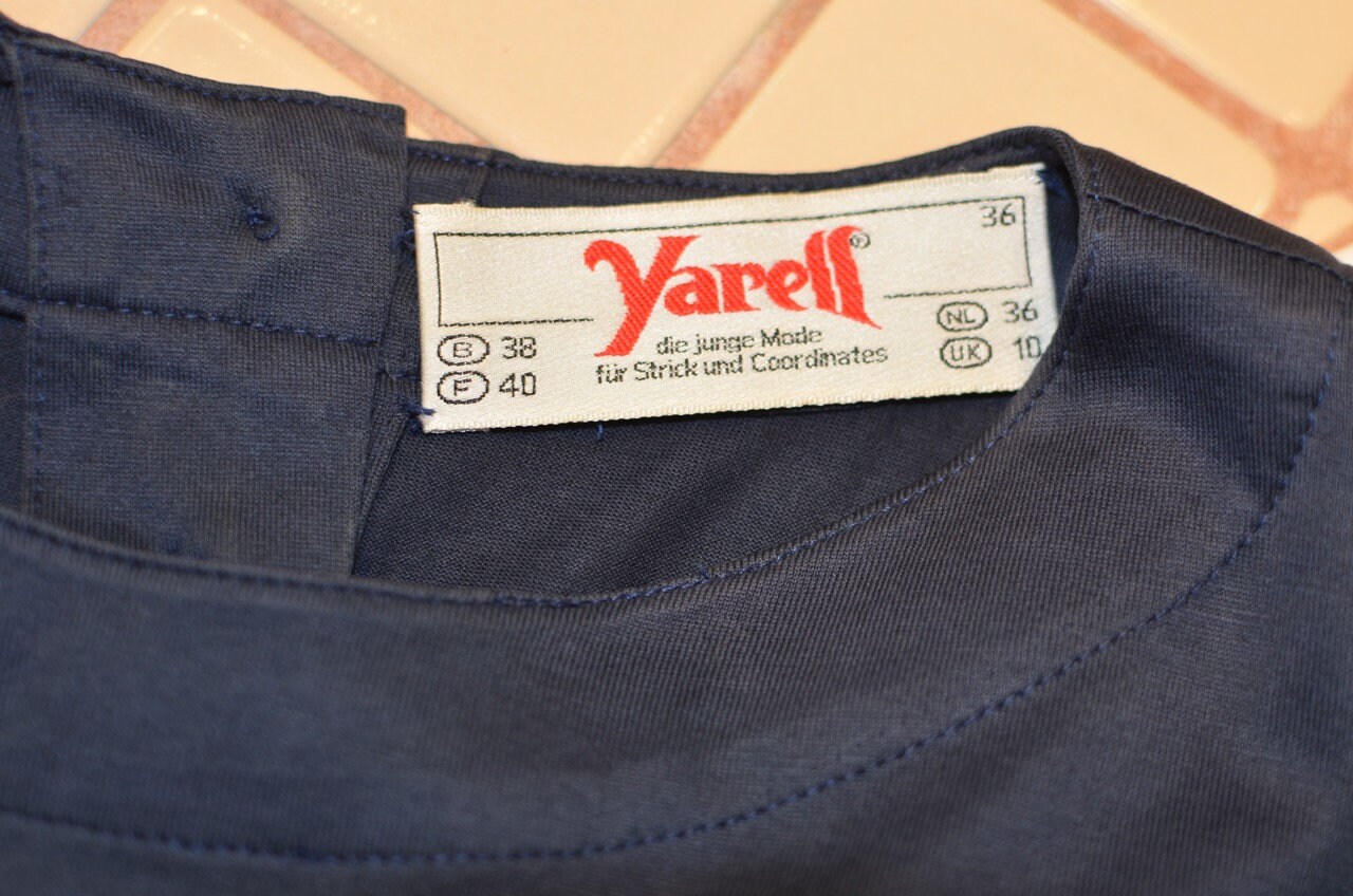 Vintage 1980s Yarell Cotton Navy Shirt With Aqua Blue and Greentrim ...