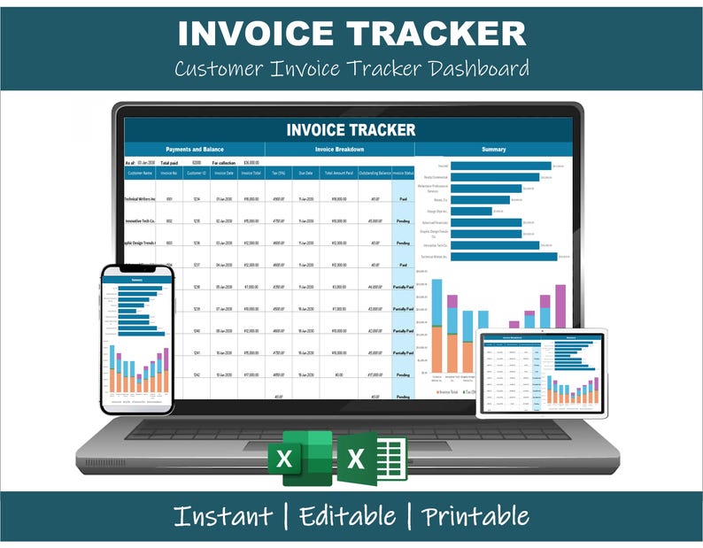 Invoice Tracker Excel Template | Customer Invoice Tracker Dashboard ...