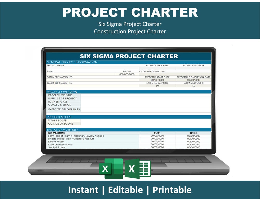 Project Charter Template Excel | Construction Project Charter | Project ...
