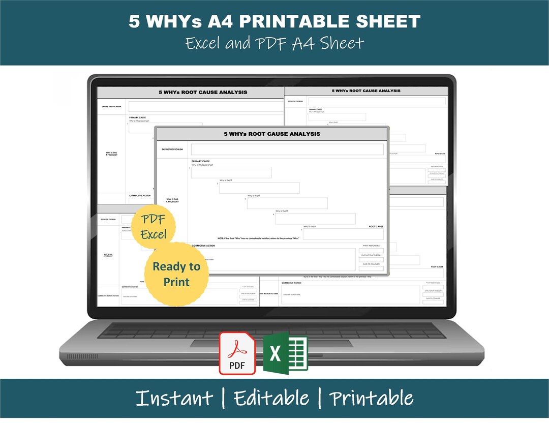 5 Whys Root Cause Analysis Template | Lean Six Sigma Tool (printable ...