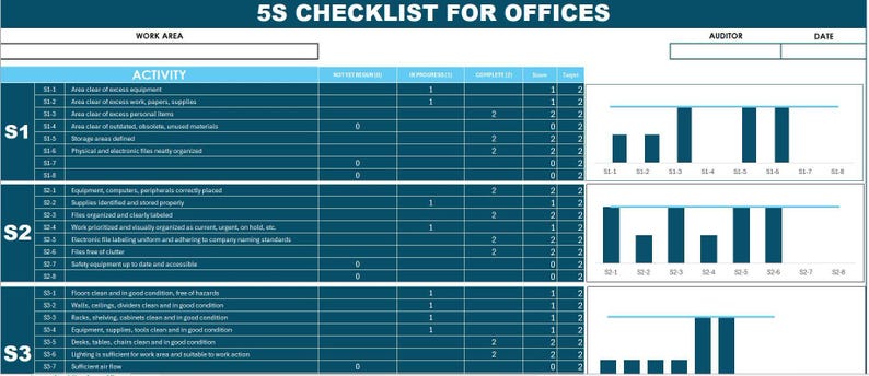 Office 5S Checklist Excel Template | Workplace Audit Tracker (digital ...