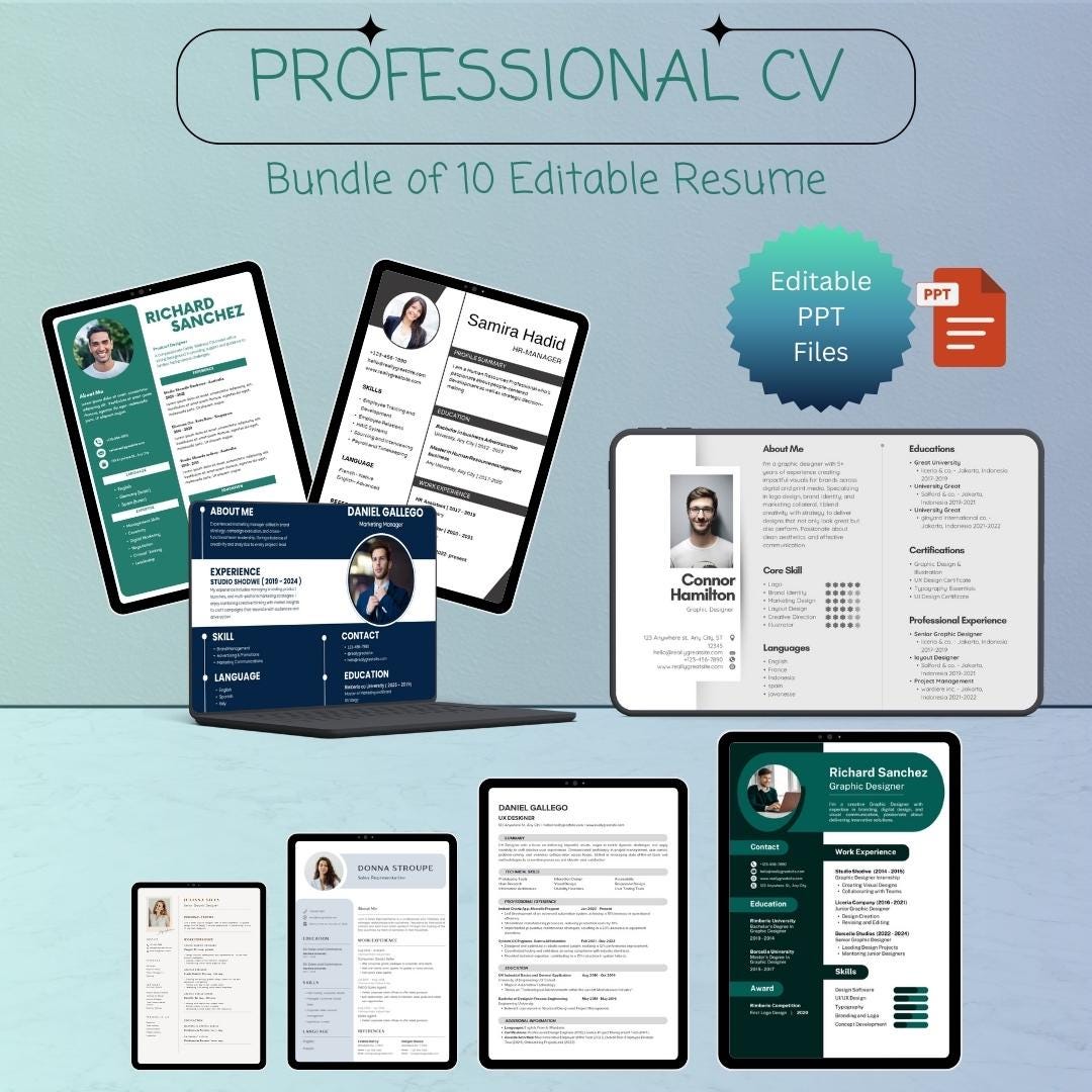 Professional CV Resume Bundle | 10 Editable Resume Templates | Modern ...